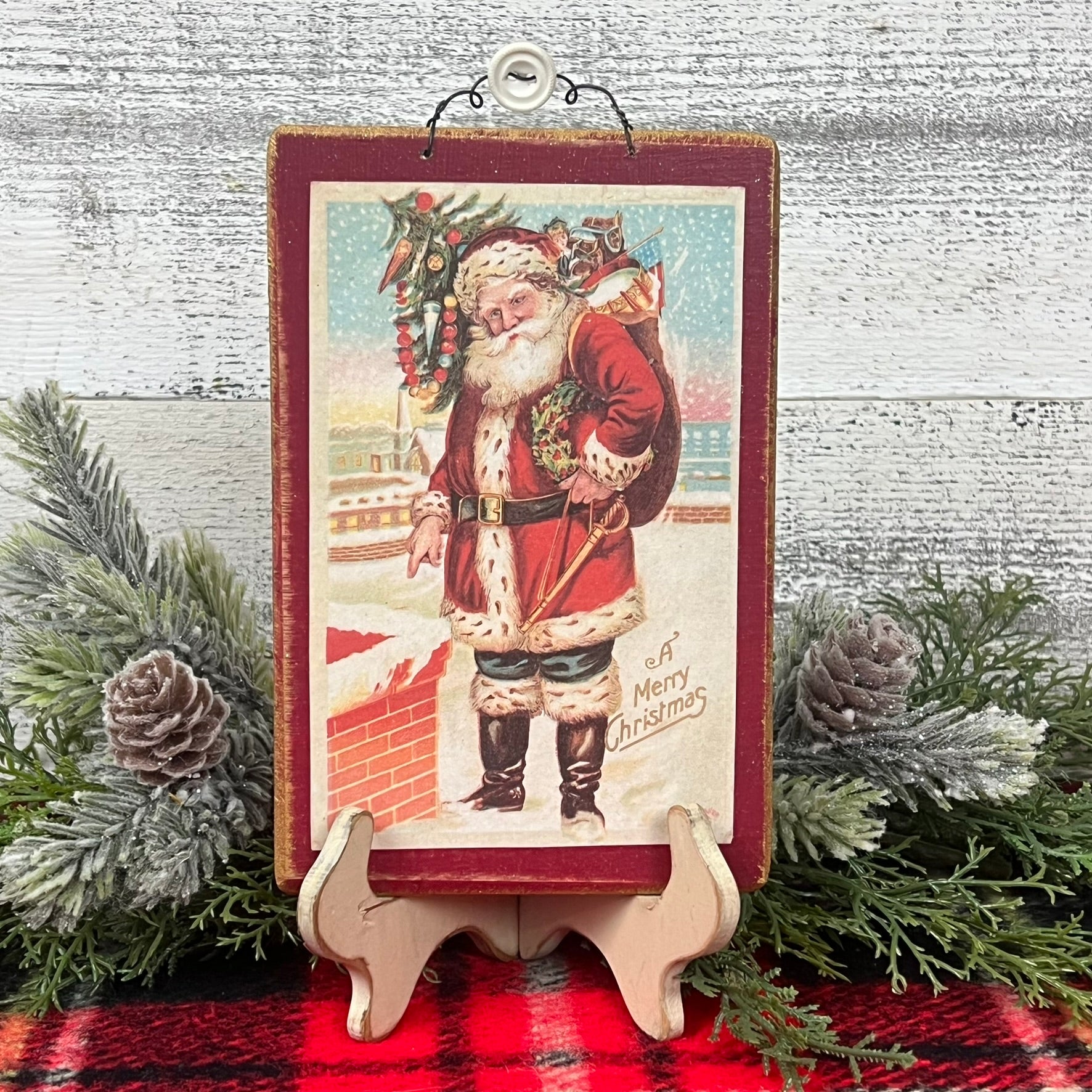Vintage Postcard Plaque Decor - "Patriotic Santa" – PostcardPantry