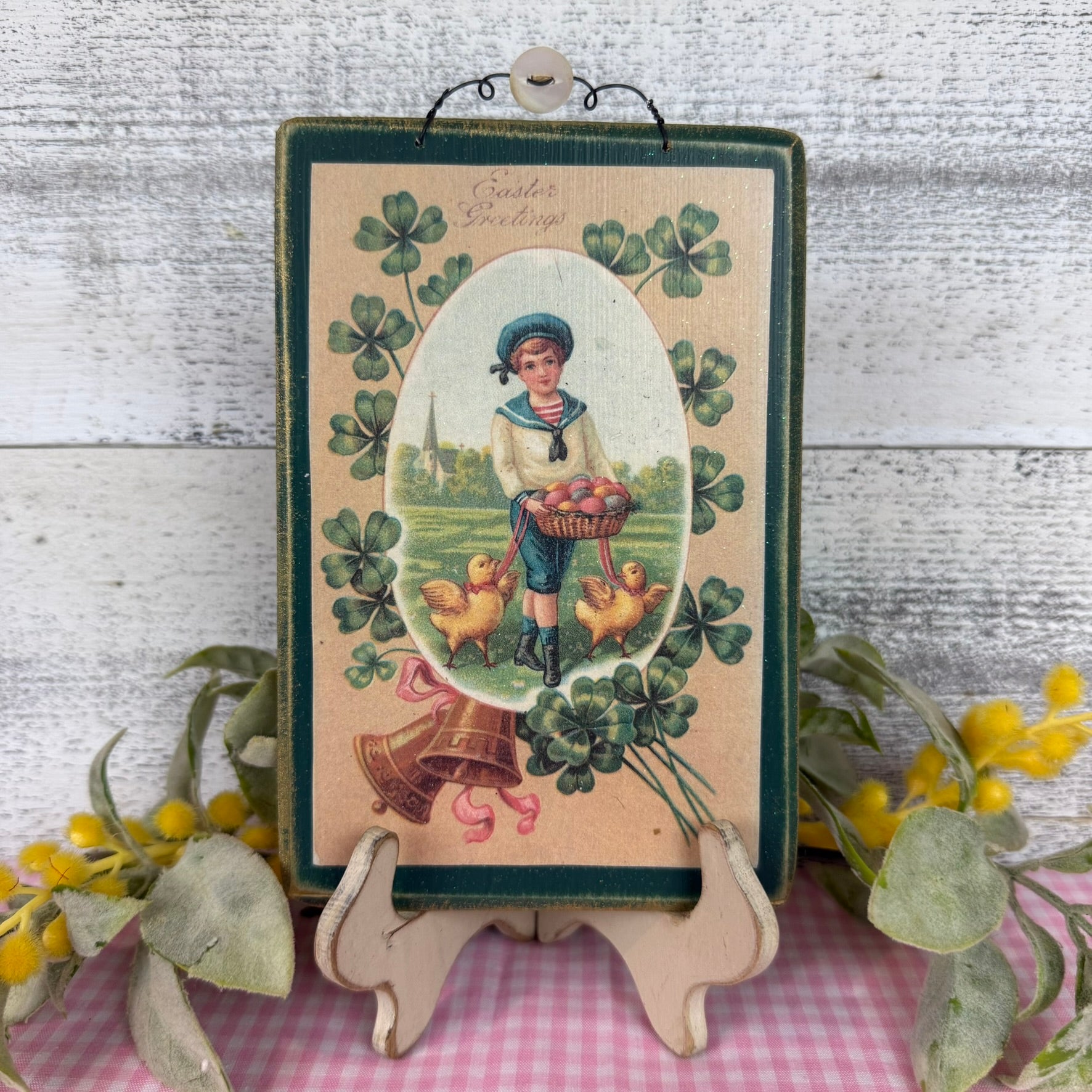 Vintage Postcard Plaque Decor - "Good Luck Wishes on Easter ...