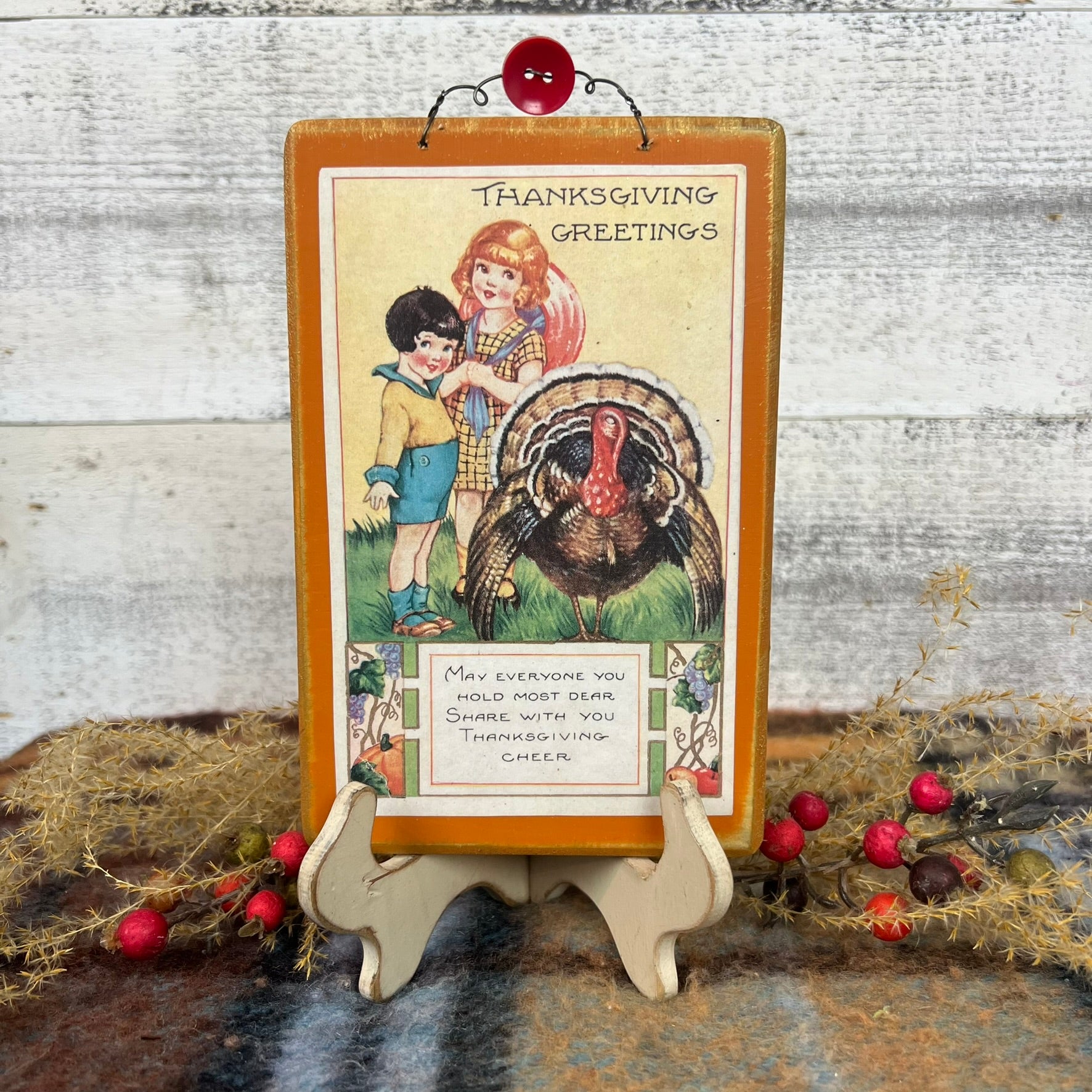 Vintage Postcard Plaque Decor - "Sharing Thanksgiving Cheer ...