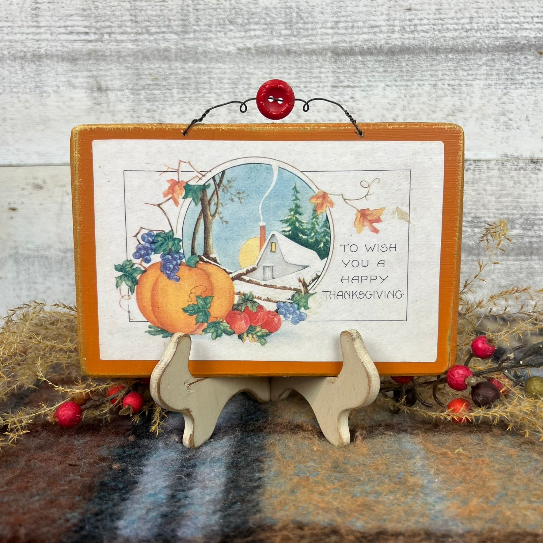 Vintage Postcard Plaque Decor - "Wishing You A Happy Thanksgiving ...